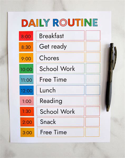 Printable Daily Routine Chart For Adults