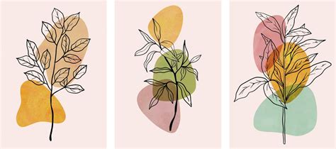 Premium Vector Set Of Abstract Botanical Wall Art With Abstract Leaves