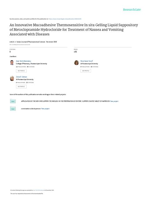 An Innovative Mucoadhesive Thermosensitive In Situ Gelling Liquid Suppository Of Metoclopramide