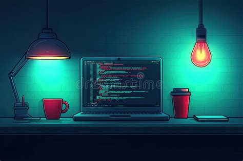 Minimalist Workspace With A Laptop Coding Screen And Modern