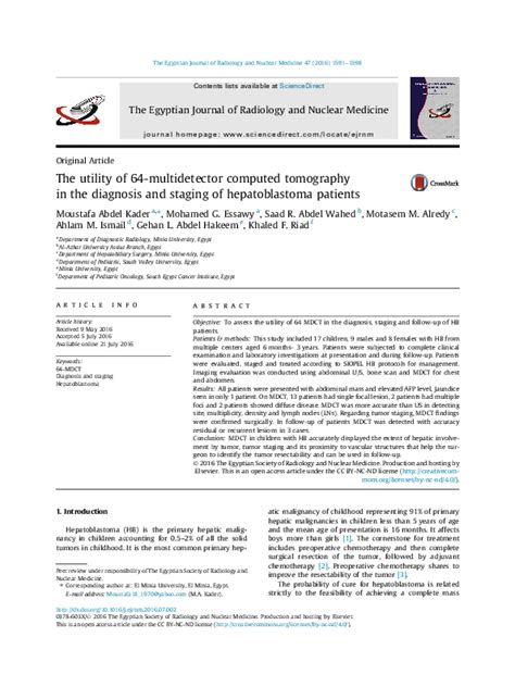 Pdf The Utility Of 64 Multidetector Computed Tomography In The Diagnosis And Staging Of
