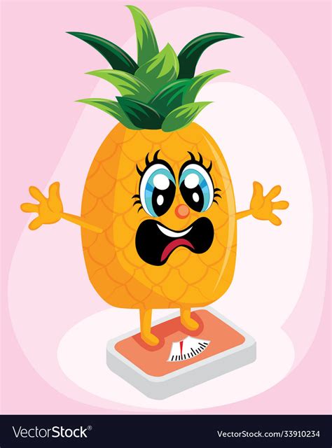 Big Fat Pineapple Standing On Electronic Scales Vector Image