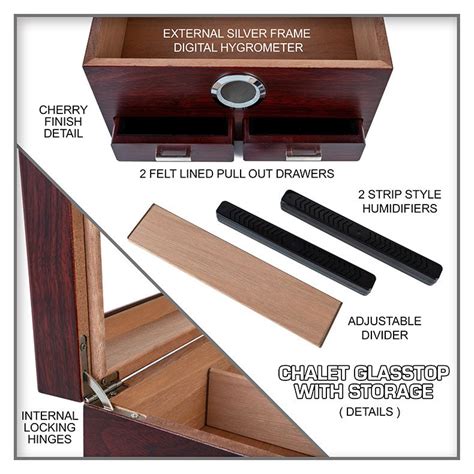 Prestige Import Group Cherry Glass Top Desktop Humidor With Storage