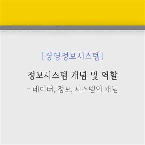 경영정보시스템 정보시스템 개념 및 역할 데이터 정보 시스템의 개념