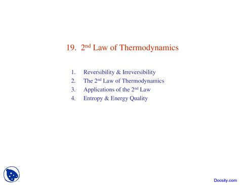 Second Law Of Thermodynamics General Physcis Lecture Slides Docsity