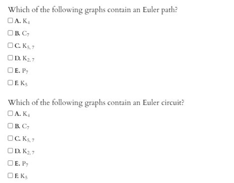 Solved Which Of The Following Graphs Contain An Euler Path