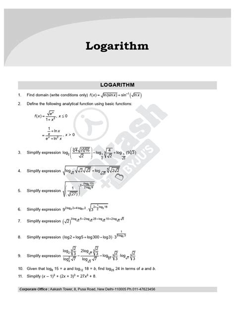 Logarithm Question Pdf Mathematical Concepts Arithmetic