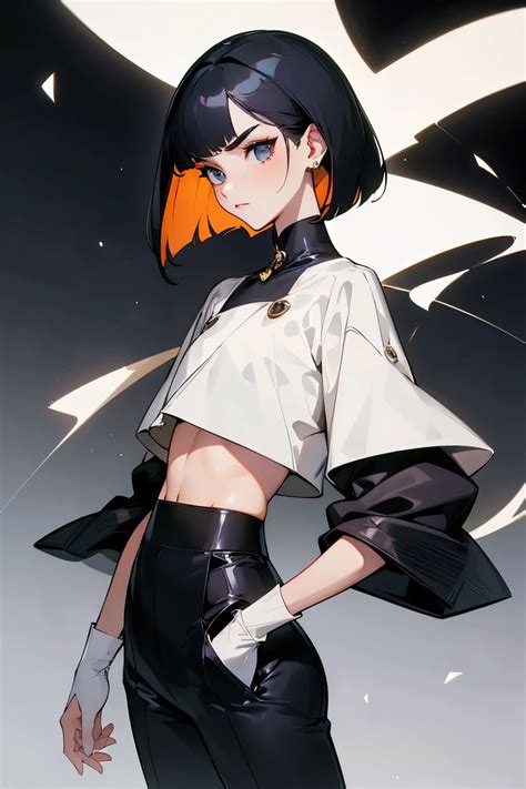 Anime Style Image Of A Woman In A Black And White Outfit Seaart Ai