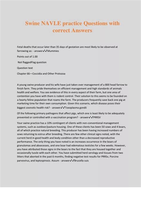 Swine Navle Practice Questions With Correct Answers Swine Navle Stuvia Us