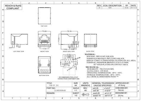 Rj45 Network Connector With Led Single Port 8p8c Tab Up Dimud Connectors And Cables