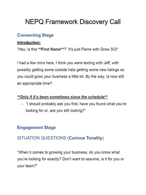 Nepq Framework Discovery Call Pdf