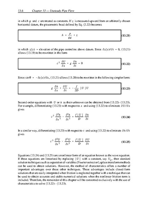 Fm Ch 12 Unsteady Pipe Flow 13 Chapter 13 — Unsteady Pipe Flow H P G Z 13 C 2 0 U 0 X G 0 H