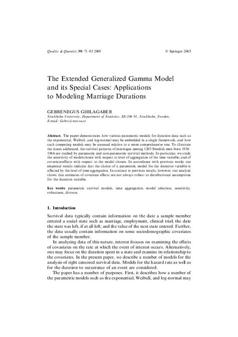 Pdf The Extended Generalized Gamma Model And Its Special Cases