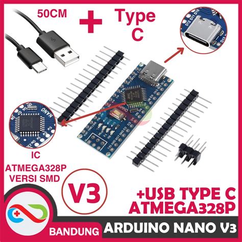 Jual Arduino Nano V30 Atmega328p Type C Plus Kabel Ch340 Hq Ic