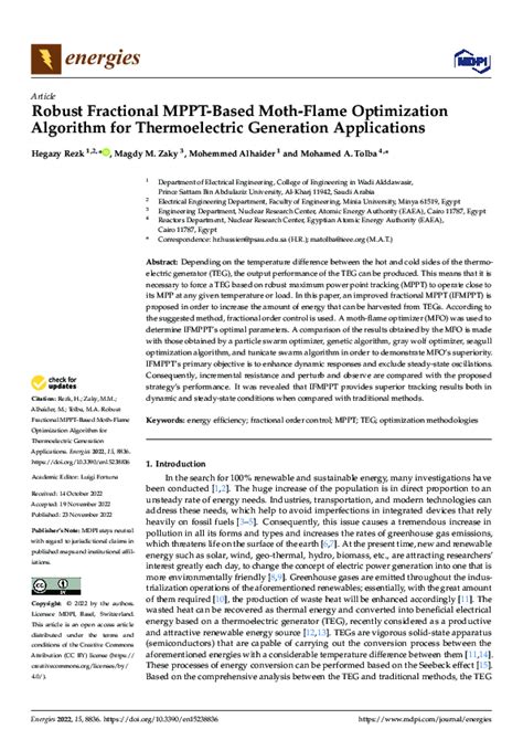 Pdf Moth Flame Optimization For Robust Thermoelectric Mppt