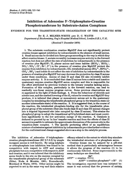 Pdf Inhibition Of Adenosine 5 Triphosphate Creatine Phosphotransferase By Substrate Anion