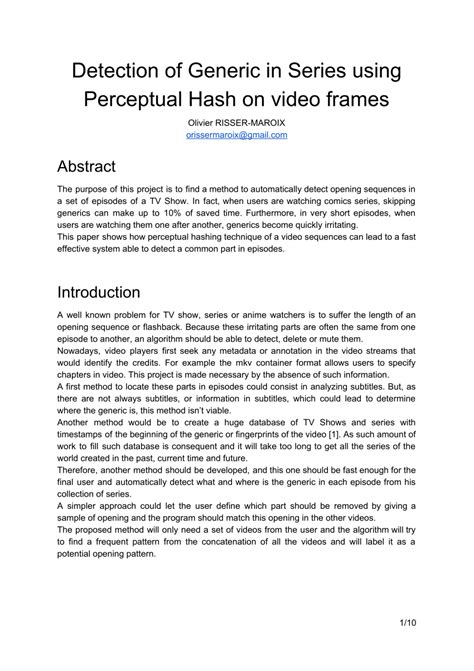 Pdf Detection Of Generic In Series Using Perceptual Hash On Video Frames