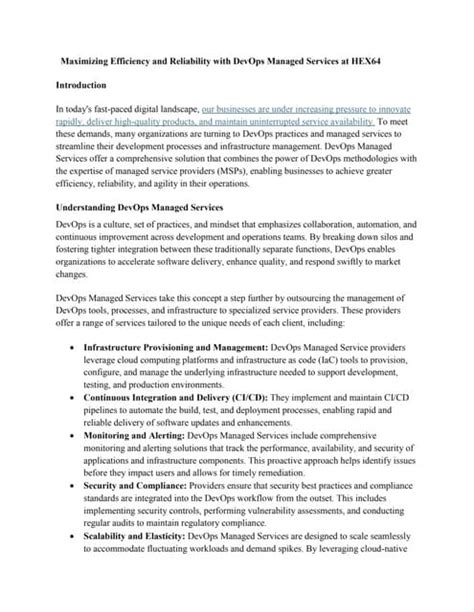 Maximizing Efficiency And Reliability With Devops Managed Services At Hex64docx