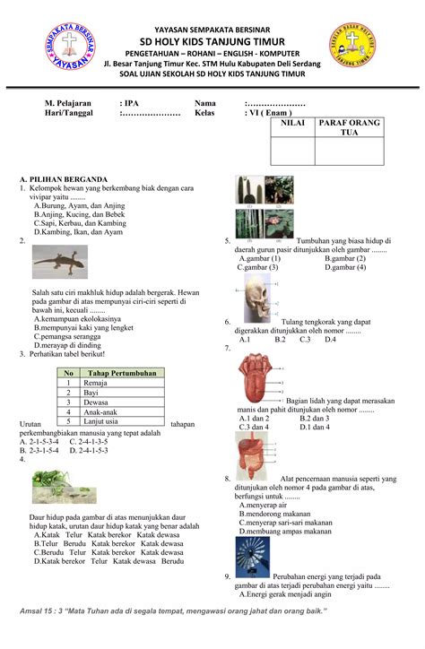 Soal Us Ipa Kelas 6docx