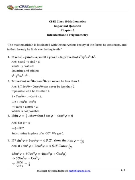 10 math imp ch6 introduction trigonometry pdf trigonometric