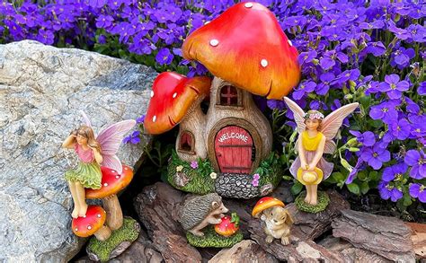 Mood Lab Fairy Garden Figurines Mushroom House Set 6 Pcs