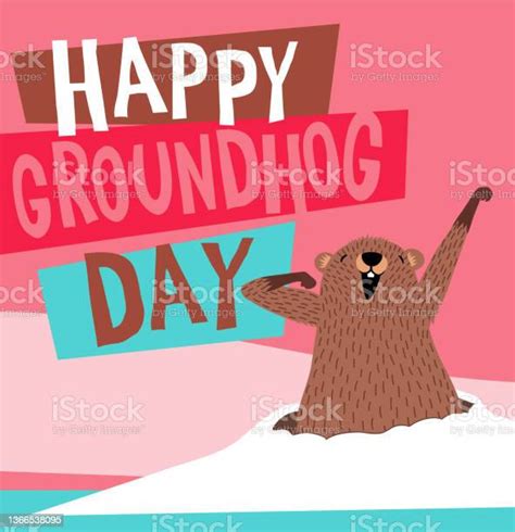 해피 그라운드호그 데이 벡터 일러스트와 귀여운 땅볼이 깨어나 잠에서 나온다 성촉절 공휴일에 대한 스톡 벡터 아트 및 기타 이미지 성촉절 공휴일 우드척 다람쥐 겨울
