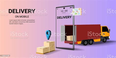 트럭 운송 글로벌 운송에 의한 모바일에 온라인 물류 배달 배달 집과 사무실 Rnwarehouse 소포 상자 트럭 지게차 택배 웹