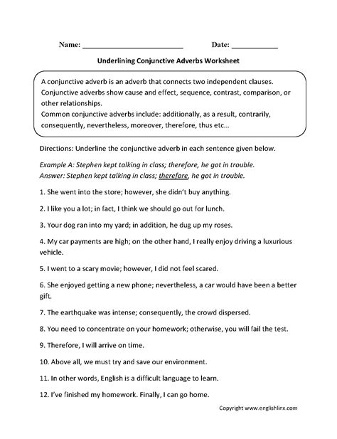 List Of Conjunctive Adverbs