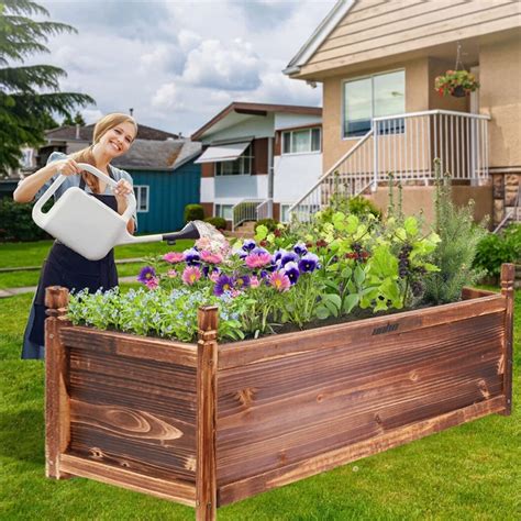Rot Resistant Wood Rectangle Raised Garden Bed Outdoor Elevated Herb