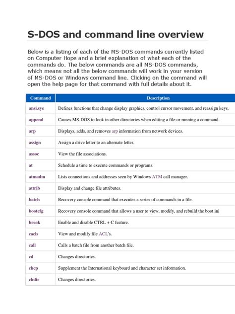 dos commands pdf command line interface computer file