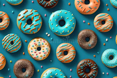 Donuts On The Blue Color Beautiful Illustration Picture Stock