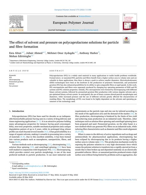 Pdf The Effect Of Solvent And Pressure On Polycaprolactone Solutions