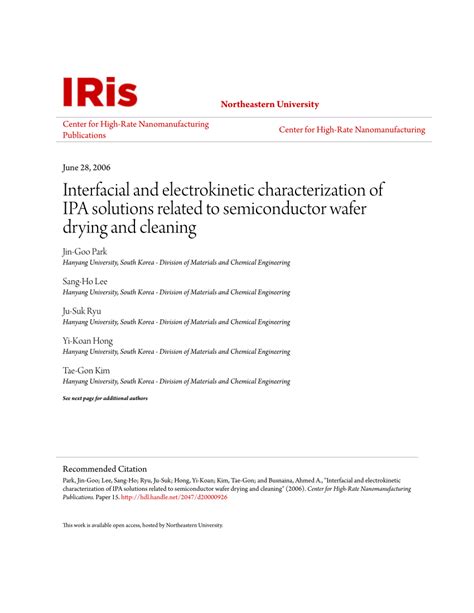 Pdf Interfacial And Electrokinetic Characterization Of Ipa Solutions