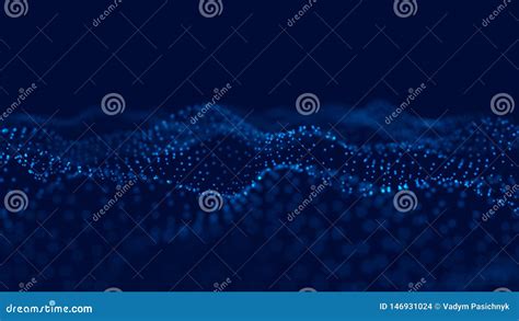 Wave 3d Wave Of Particles Abstract Blue Geometric Background Big