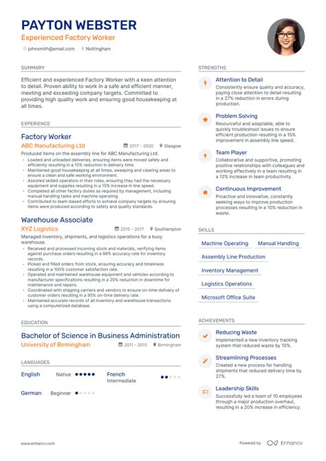 3 Factory Worker Cv Examples For 2023