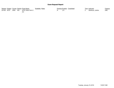 Exam Request Report