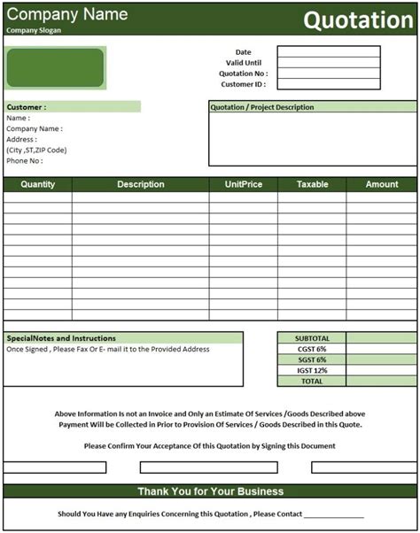 Service Quotation Format Download Quotation Format In Excel