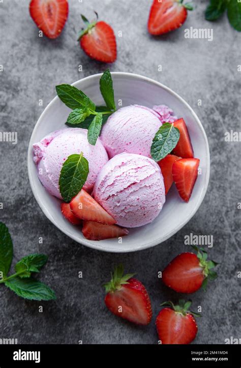 Homemade Strawberry Ice Cream With Fresh Strawberries Sweet Berry