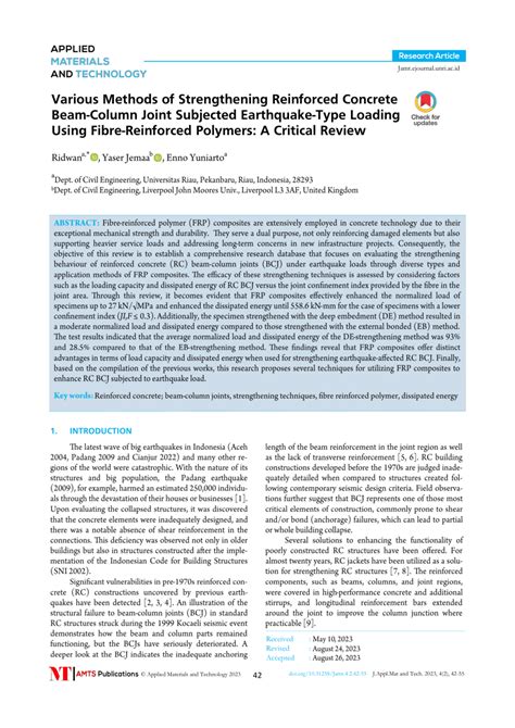 Pdf Various Methods Of Strengthening Reinforced Concrete Beam Column Joint Subjected