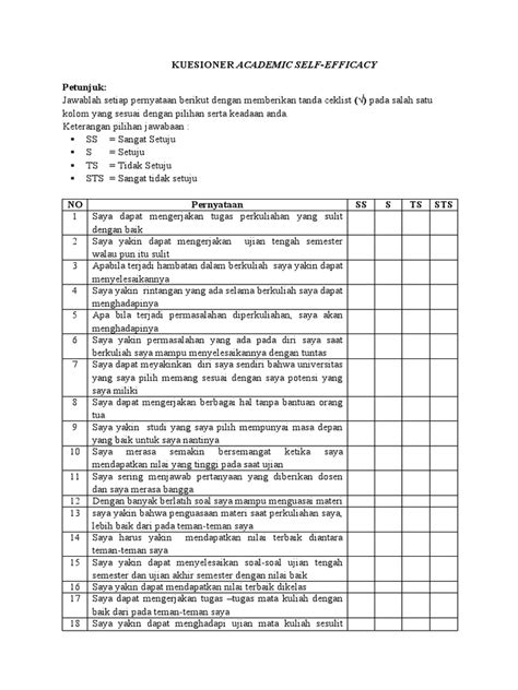 Supplement 1 Academic Self Efficacy Questionnaire Indonesian Pdf