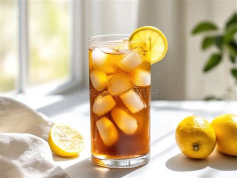 Refreshing Honey Lemon Iced Tea In Tall Glass With Ice Cubes For Summer