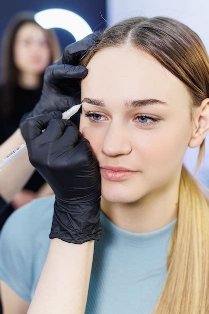 Premium Photo Eyebrow Marking Before Permanent Makeup Permanent