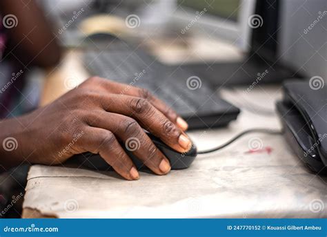 Close Up Of Female Hand With Computer Mouse Stock Photo Image Of Connection American