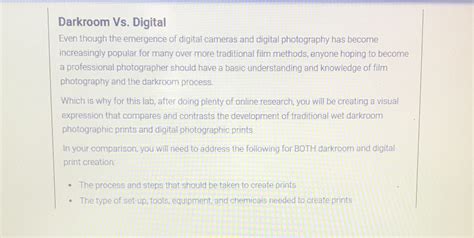 Solved Darkroom Vs Digital Even Though The Emergence Of Digital