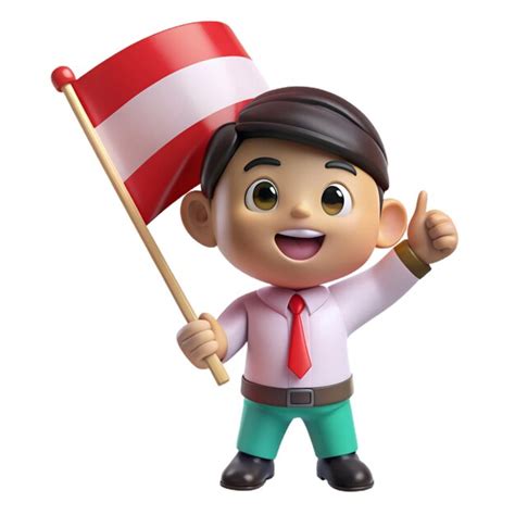 cute chibi character heritage flag hoisting troop indonesia
