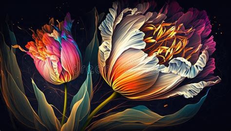 Vintage Botanical Tulip Flower Design By Generative Ai Stock