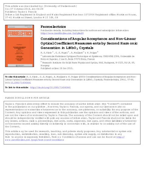 pdf considerations of angular acceptance and non linear optical