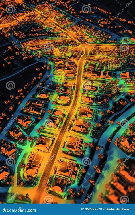 Lidar Gis Aerial Map Of A Suburban Area Highlighting Elevation Road Systems And Vegetation In