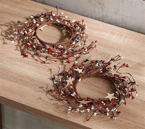 As Is Set Of 2 Americana Pip Berry And Star Candle Rings By Valerie