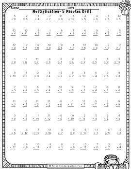 3rd Grade 5 Minute Multiplication Drills 100 Worksheets Tpt
